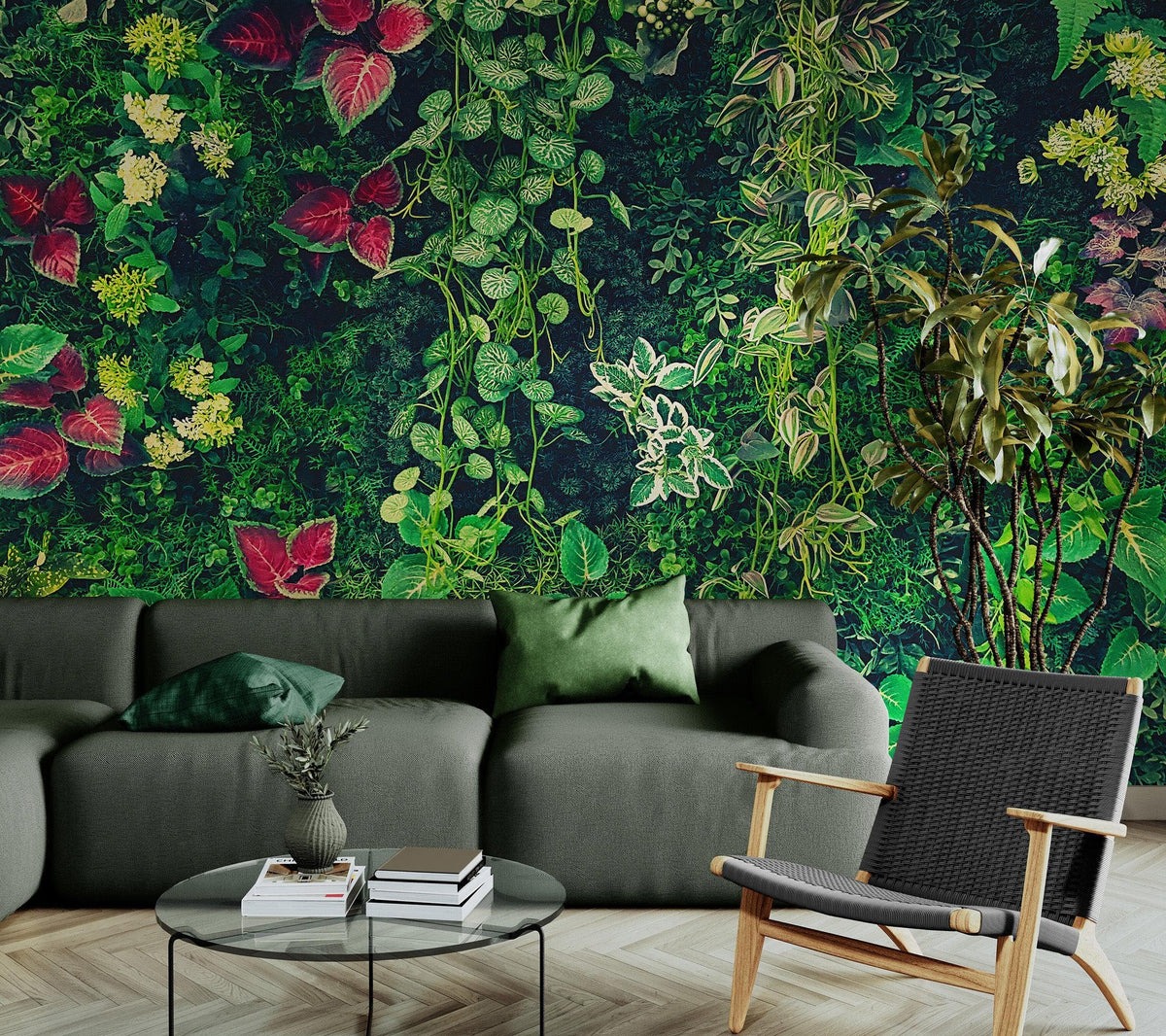 Greenery Jungle Bush Wallpaper Mural. Tropical Leaves / Fern Wallpaper