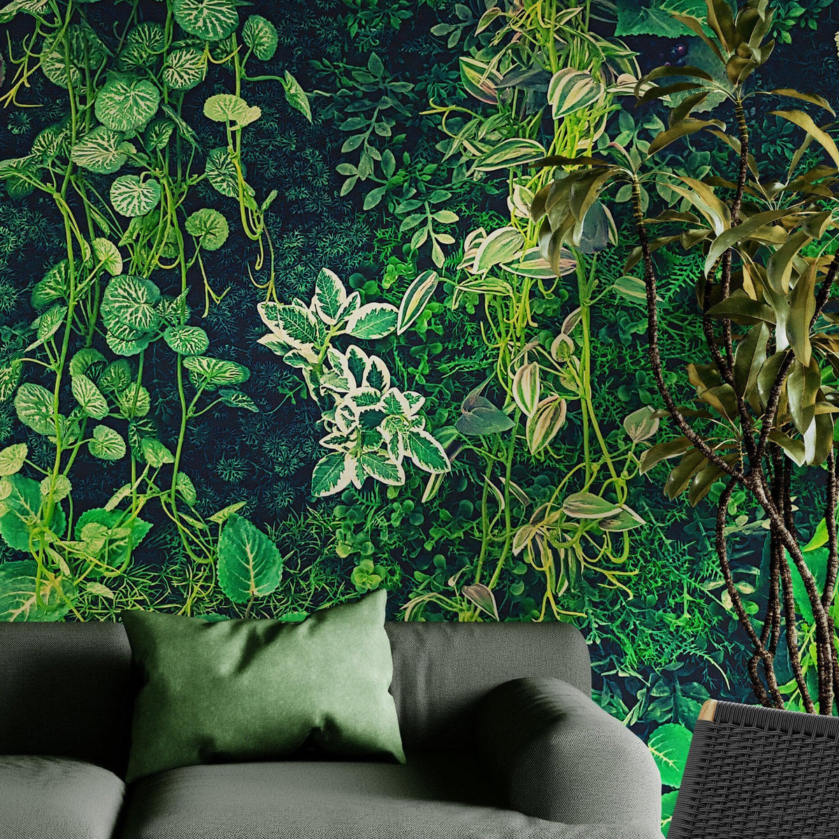 Greenery Jungle Bush Wallpaper Mural. Tropical Leaves / Fern Wallpaper
