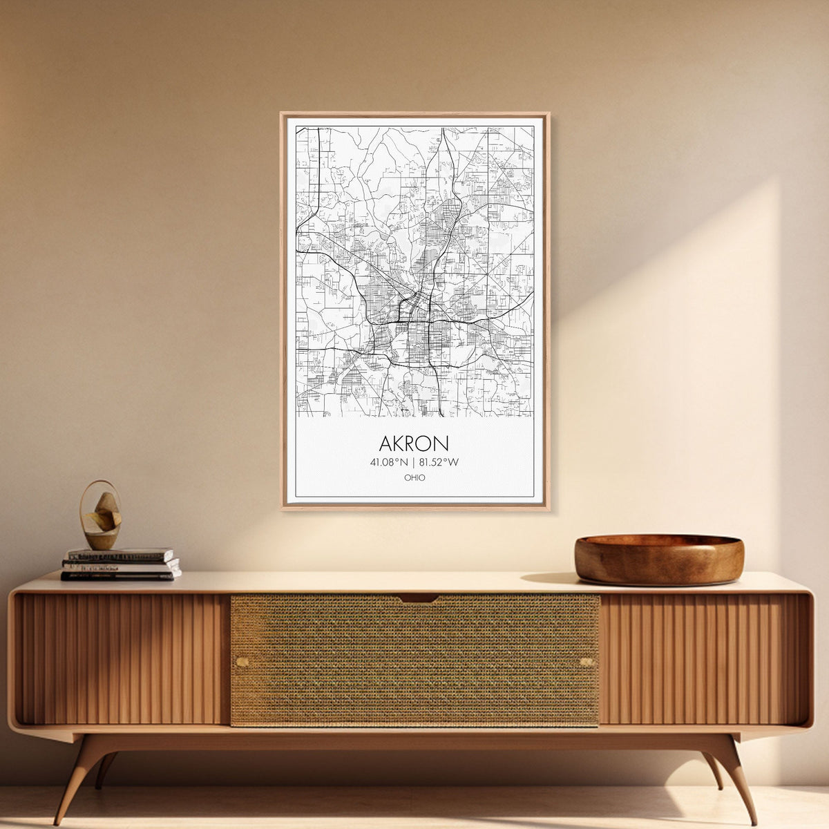 Akron Street Map, Akron Map, Map Wall Art, Office Wall Art, City Map P
