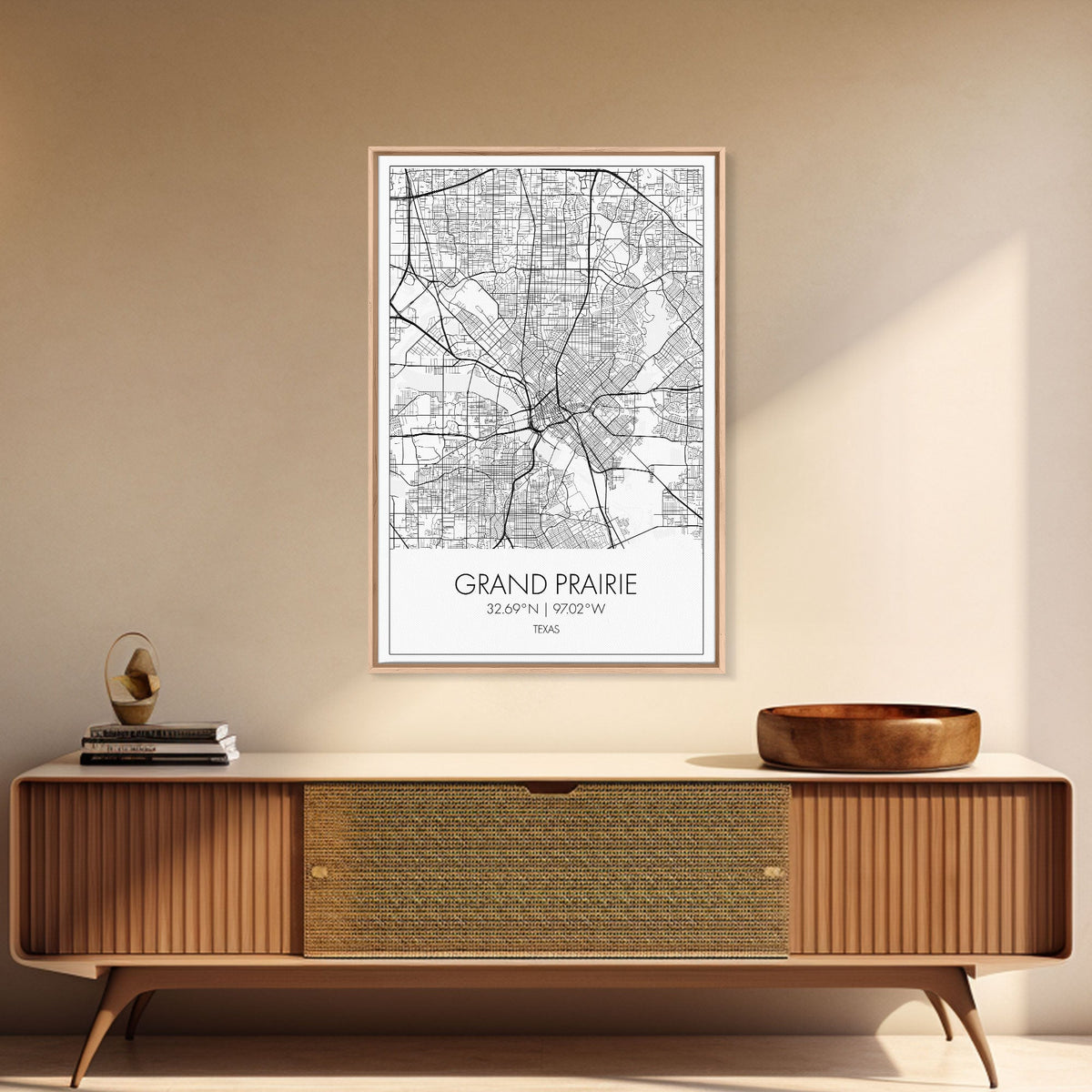 Grand Prairie Street Map, Texas Map, City Map Art, Minimalist Art, Wal