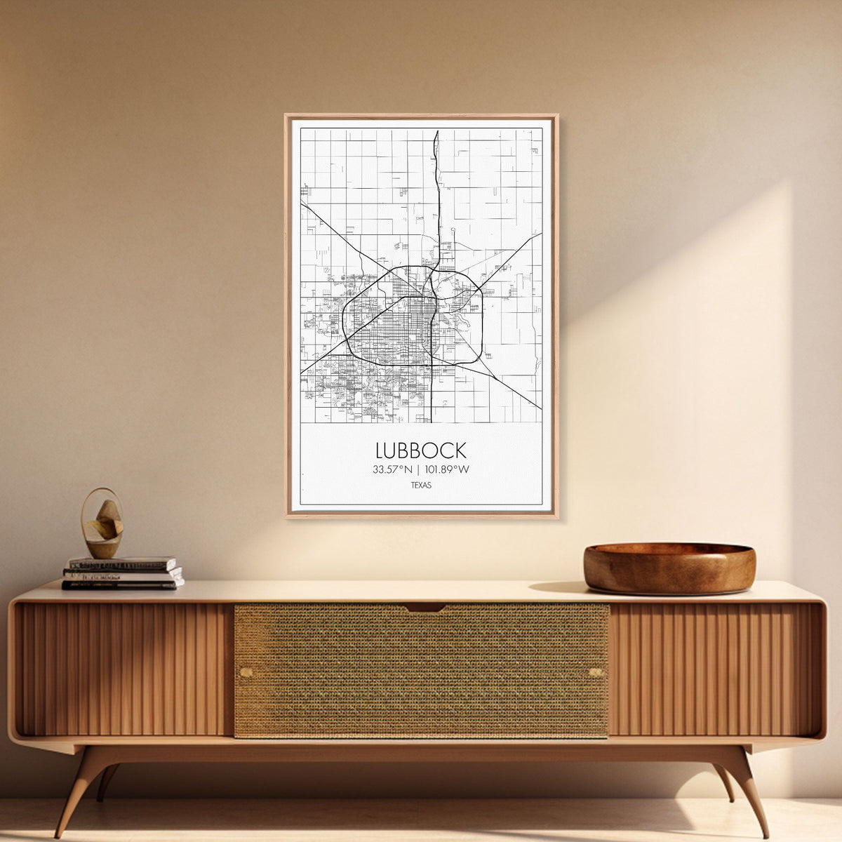Lubbock Street Map, Texas Map, City Map Art, Modern Art, Wall Art, Can