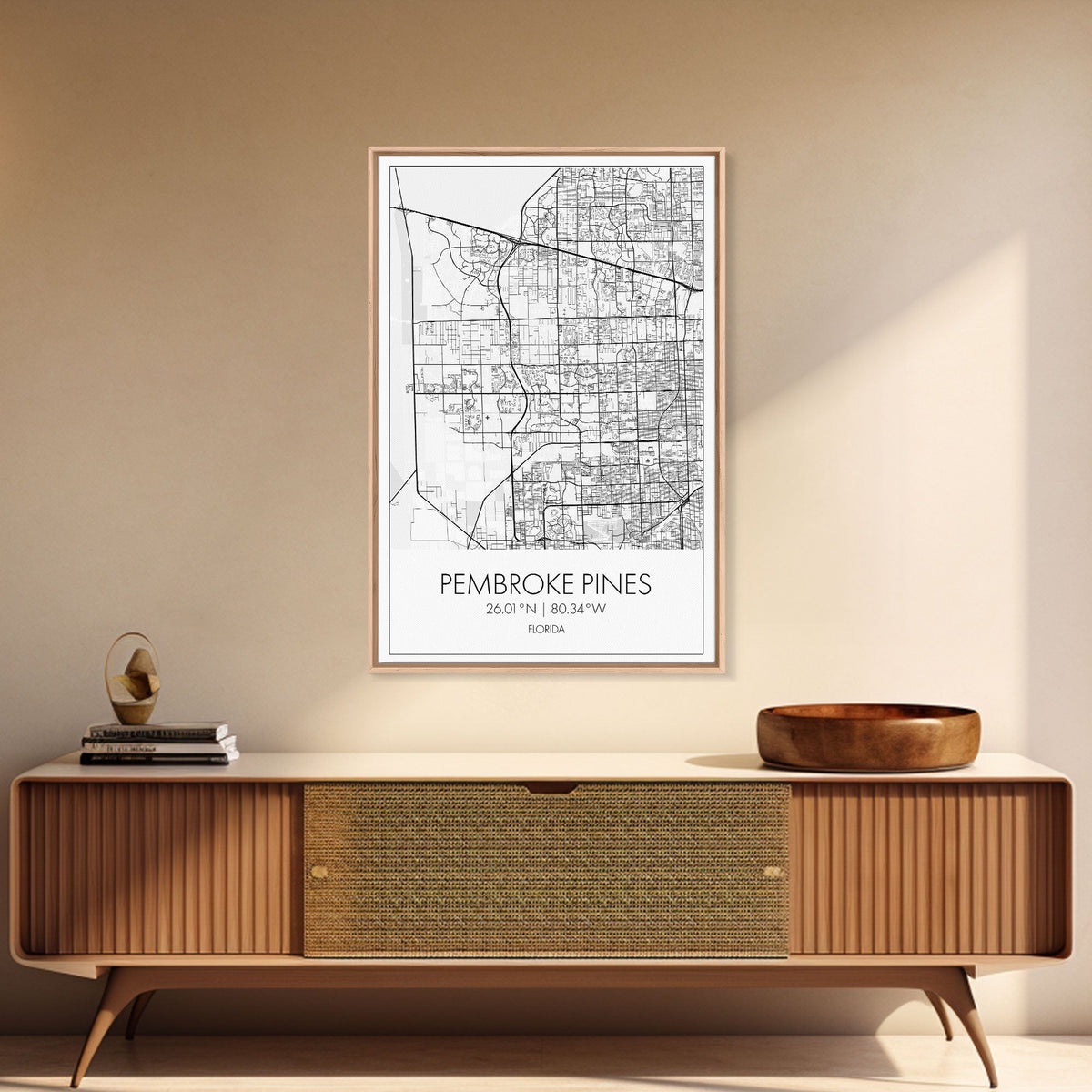 Pembroke Pines Street Map, Florida Map, City Map Art, Minimalist Art,