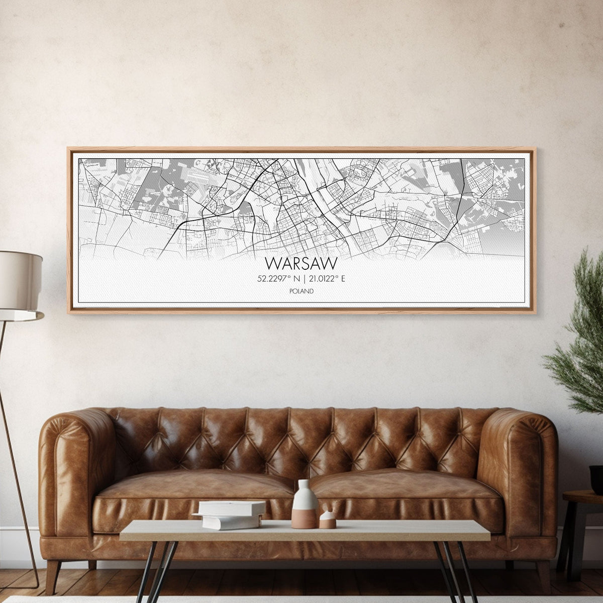 Panoramic Warsaw City Map, Poland Art, Map Print, Minimalist Wall Art,