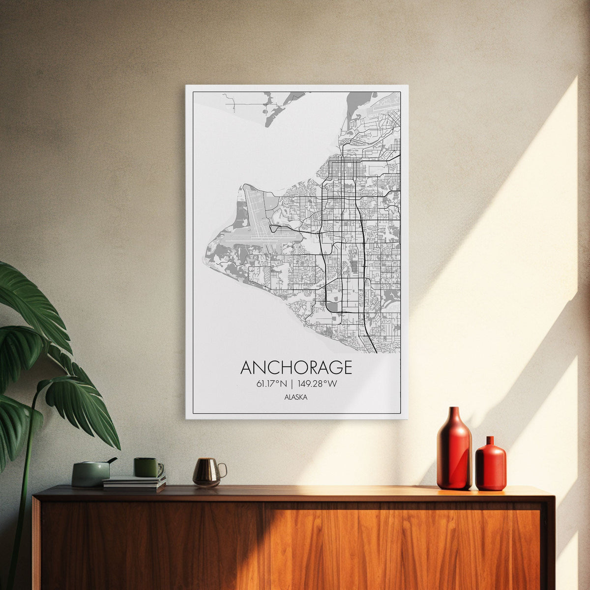 Anchorage Street Map, Alaska Map, Travel Wall Art, City Map Wall Art,
