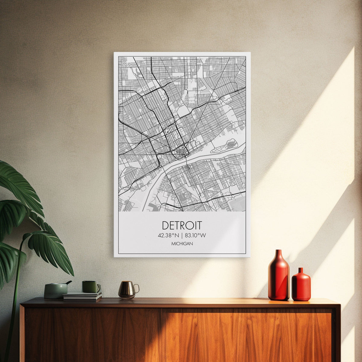 Detroit Street Map, Michigan Map, City Map Art, Minimalist Art, Wall A