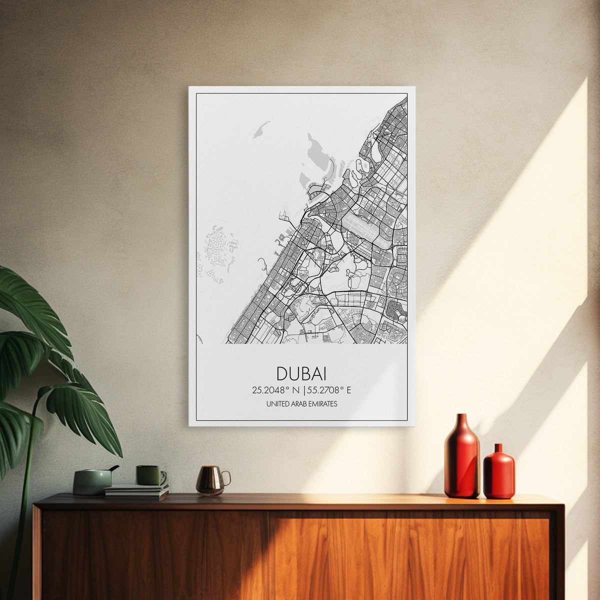Dubai Street Map, UAE Map, City Map Art, Minimalist Art, Wall Art, Can