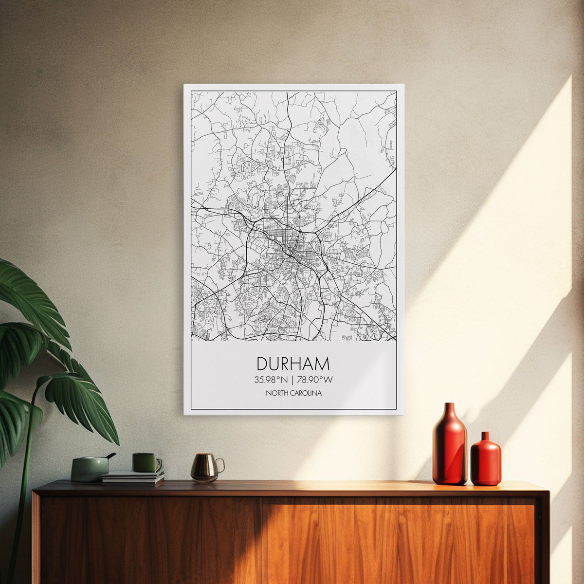 Durham Street Map, North Carolina Map, City Map Art, Minimalist Art, W