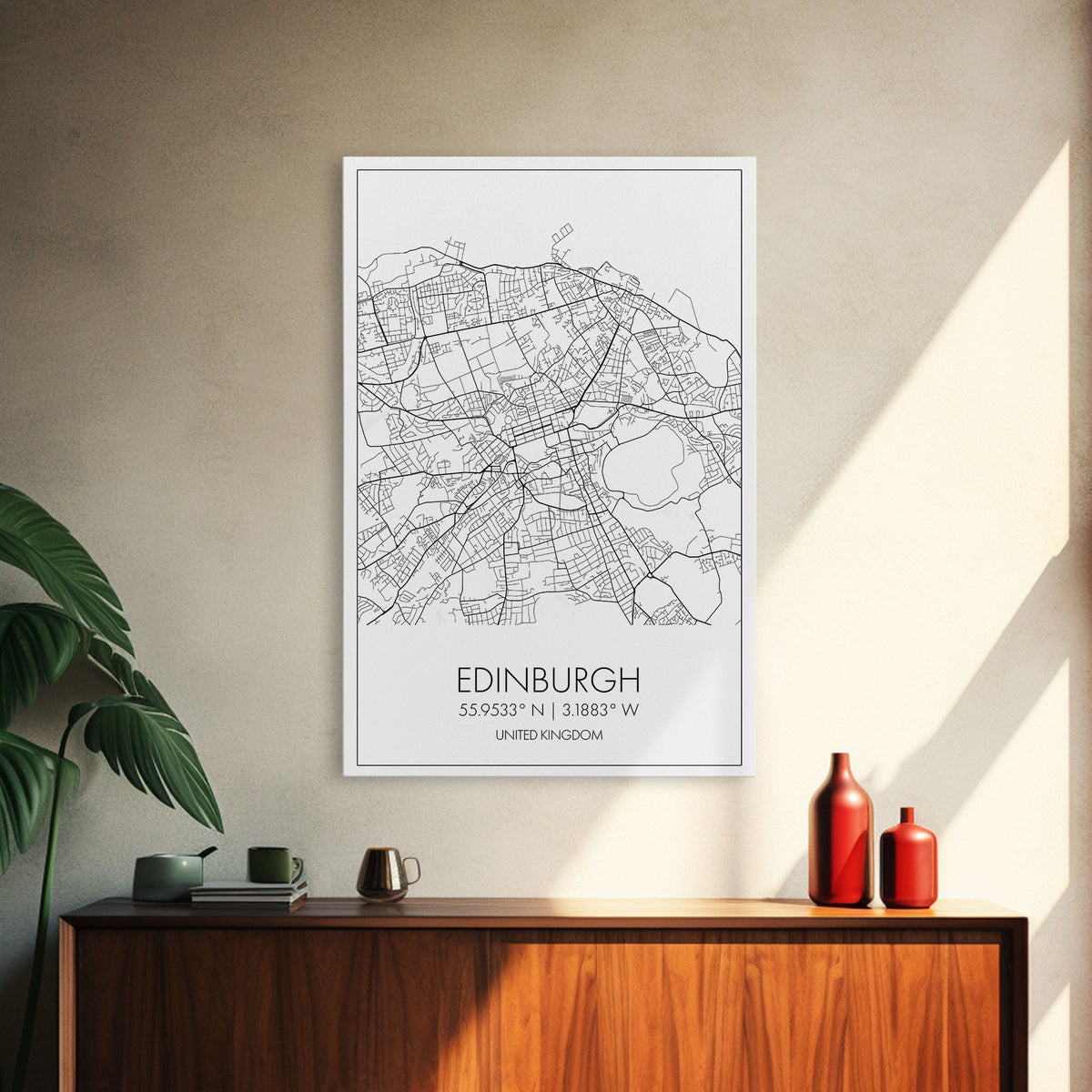 Edinburgh Street Map, United Kingdom Map, Europe City Map Art, Minimal