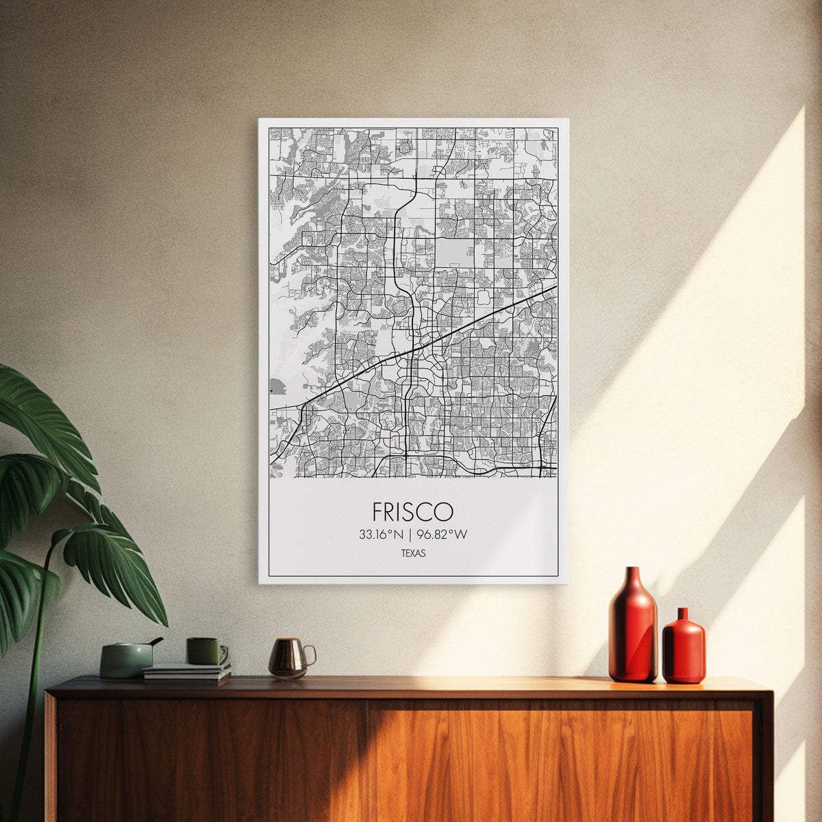 Frisco Street Map, Texas Map, City Map Art, Minimalist Art, Wall Art,