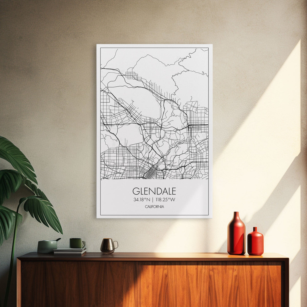Glendale Street Map, California Map, City Map Art, Minimalist Art, Wal