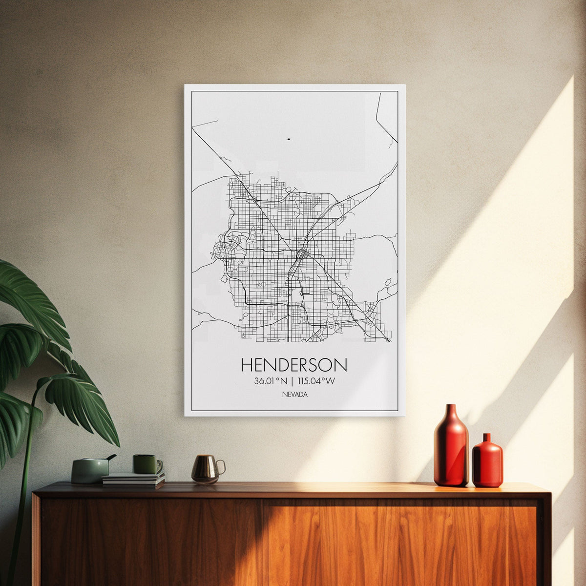 Henderson Street Map, Nevada Map, City Map Art, Minimalist Wall Art, W