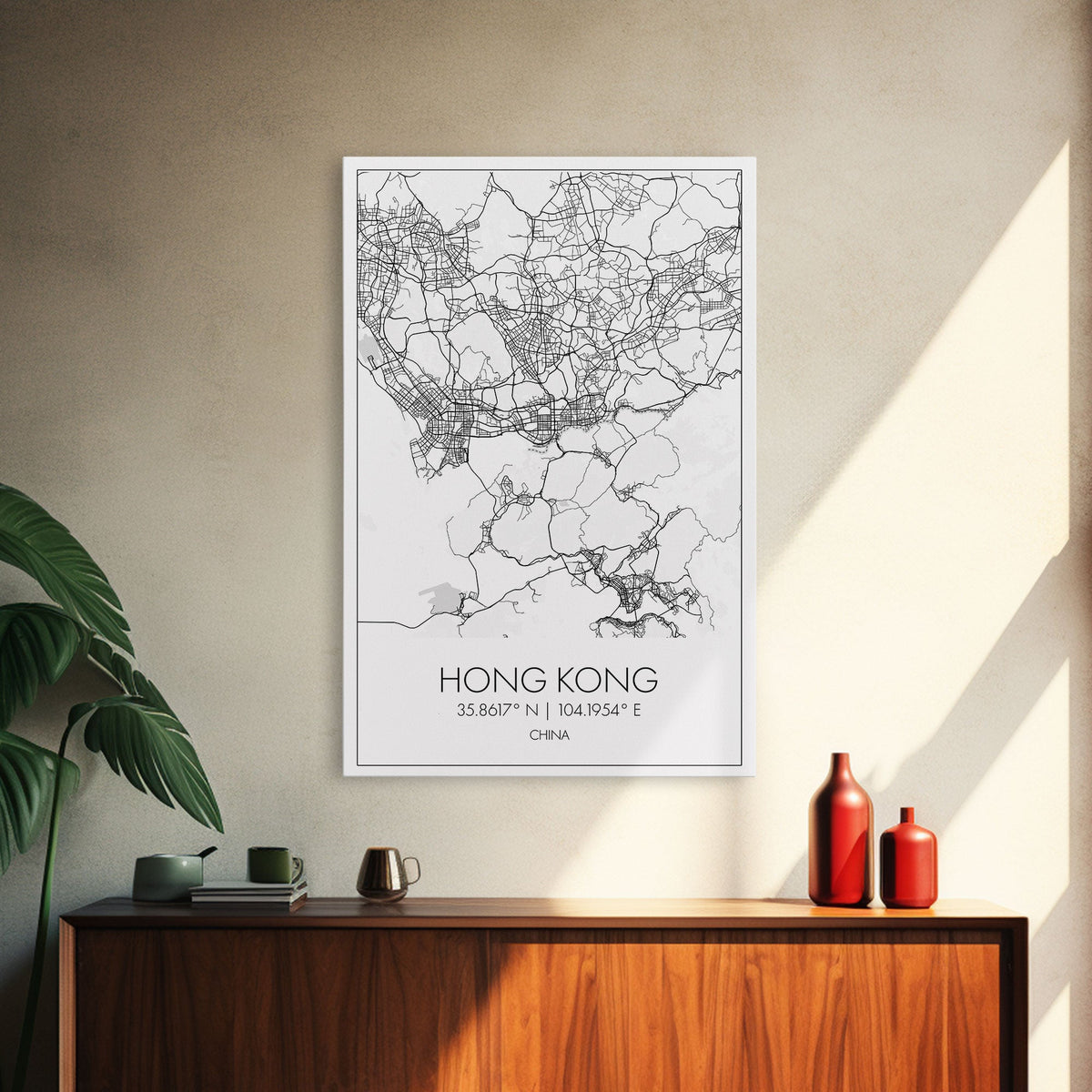 Hong Kong Street Map, China Map, Asia City Map Art, Minimalist Art, Wa