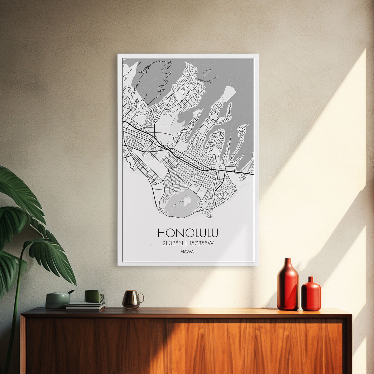 Honolulu Street Map, Hawaii Map, ity Map Art, Minimalist Art, Wall Art