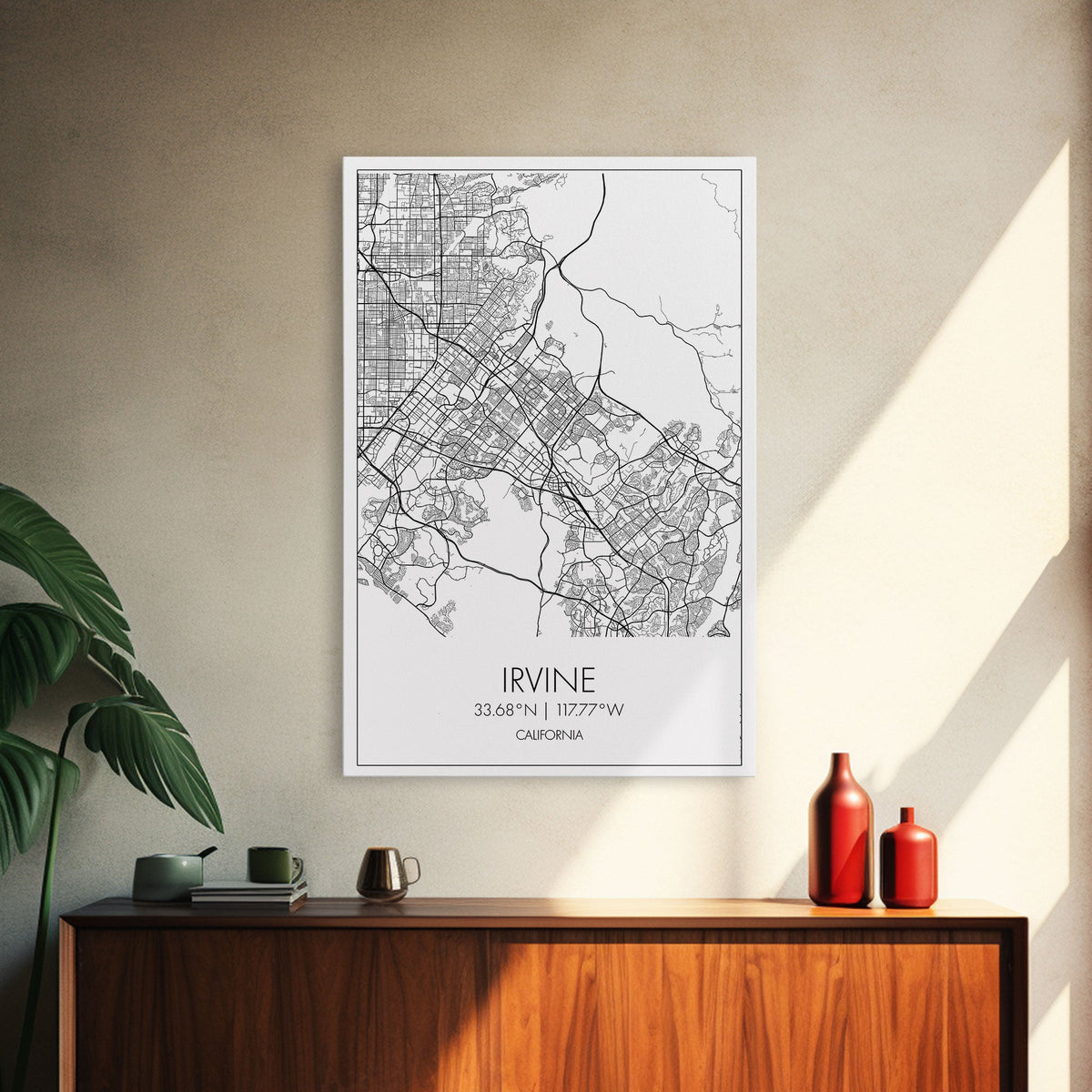 Irvine Street Map, California Map, City Map Art, Minimalist Art, Wall