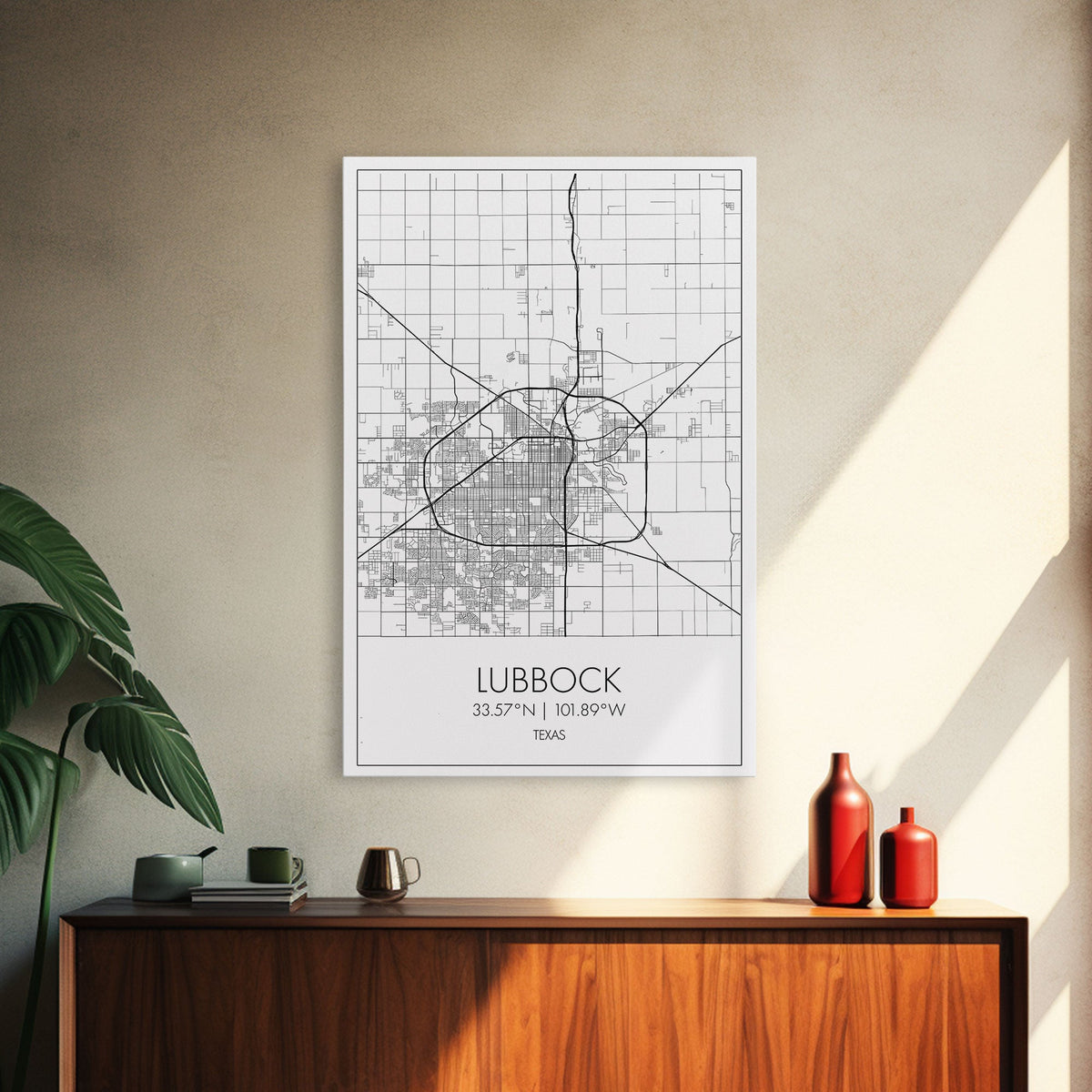 Lubbock Street Map, Texas Map, City Map Art, Modern Art, Wall Art, Can