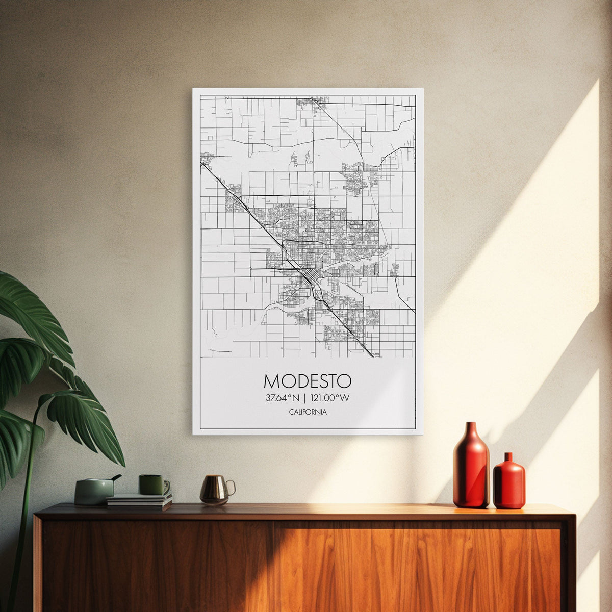 Modesto Street Map, California Map, City Map Art, Modern Art, Wall Art