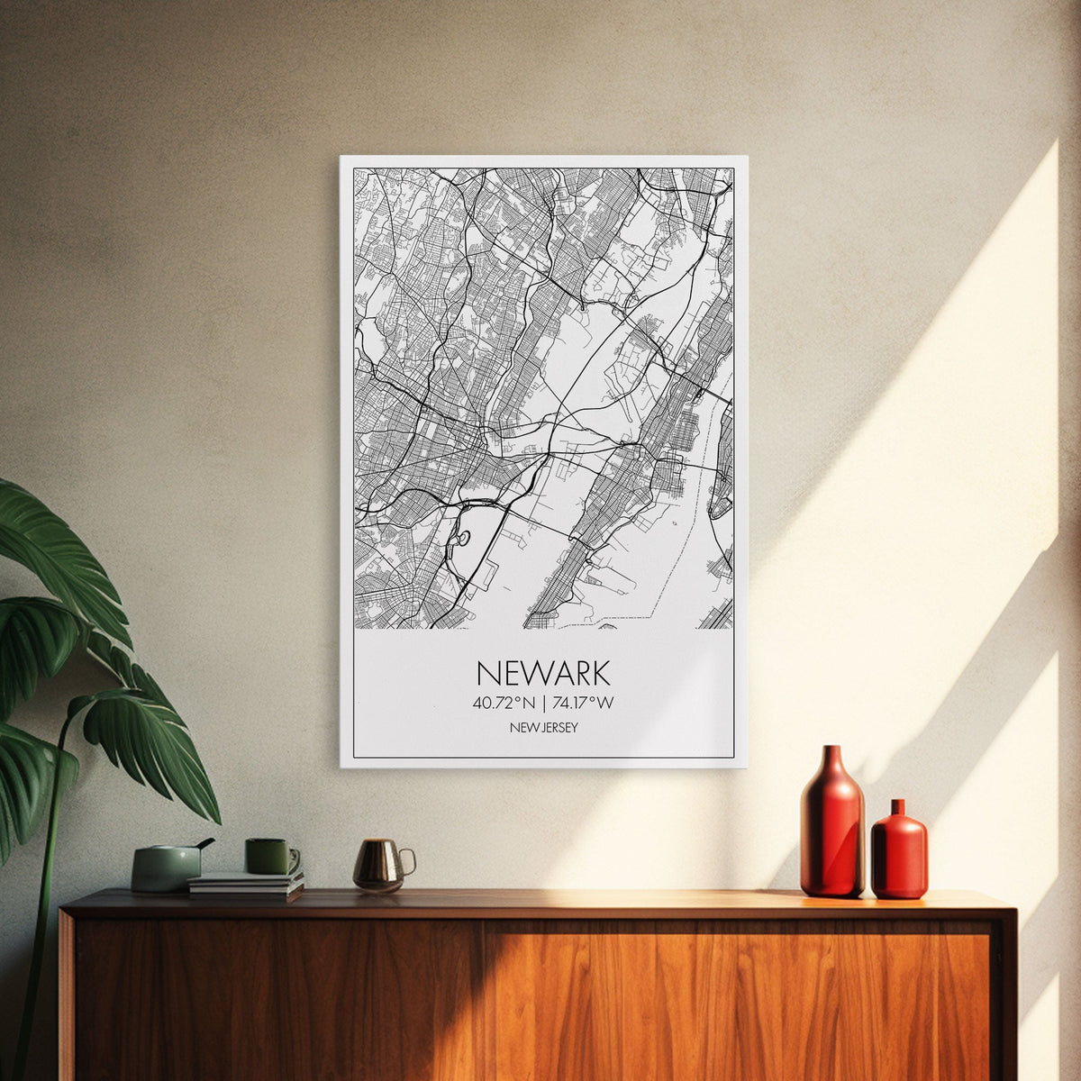 Newark Street Map, New Jersey Map, City Map Art, Modern Art, Wall Art,