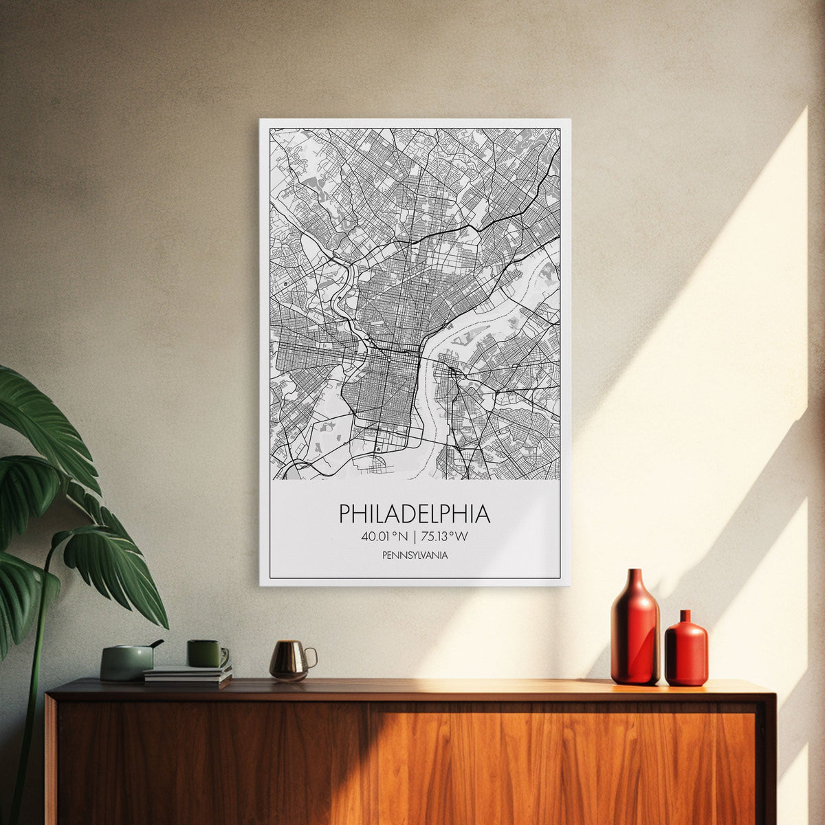 Philadelphia Street Map, Pennsylvania Map, City Map Art, Minimalist Ar