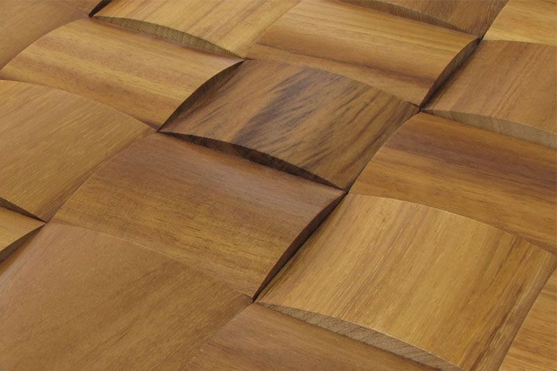 Iroko Big Straw Mesh-mounted Wood Mosaic Wall Tile - Livfloors Collect