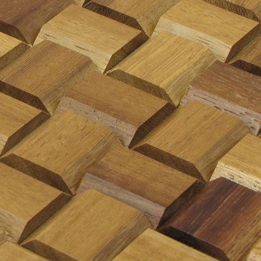Iroko Pyramid Mesh-mounted Wood Mosaic Wall Tile - Livfloors Collectio
