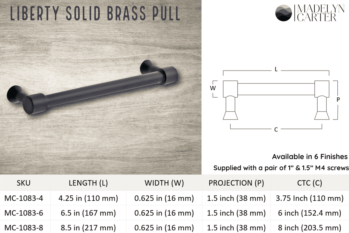 Liberty Solid Brass Drawer Pull - 8 Inch Centers