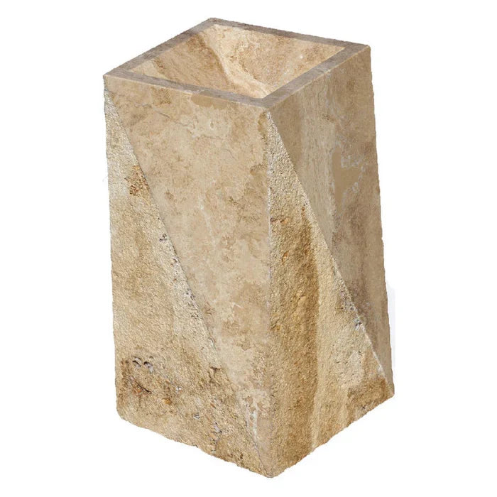 Walnut Travertine Pedestal Stand-alone Rectangular Prism Sink Honed (W