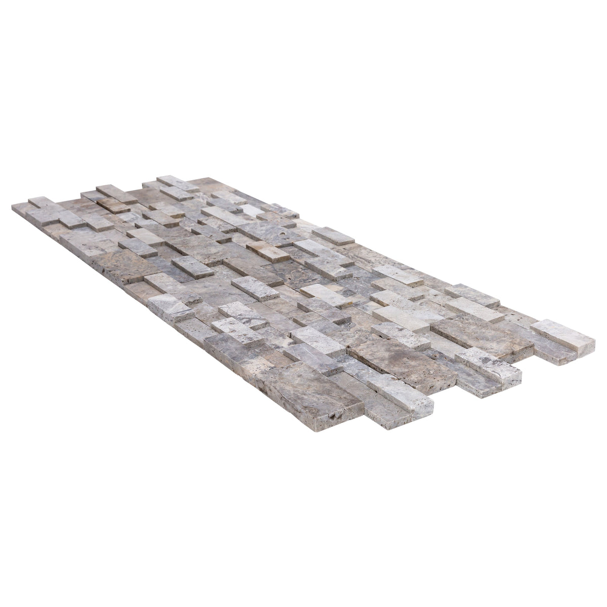 Silver Ledger 3D Panel 6"x24" Natural Travertine Wall Tile - Full Truc