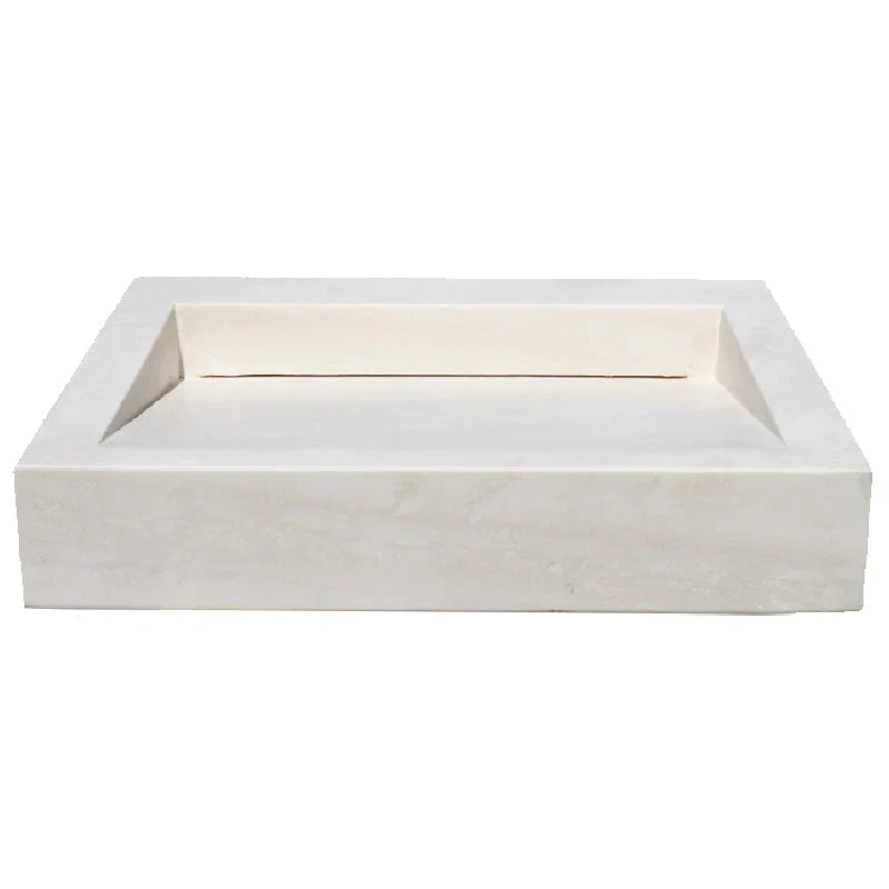 White Limestone Rectangular Hidden Drain Bathroom Above-vanity Sink (W
