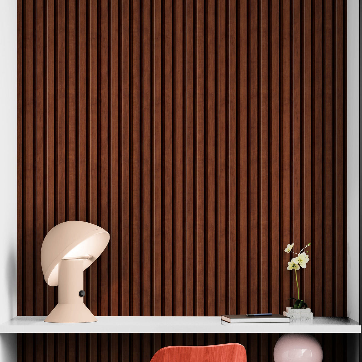 Wooden Vertical Panel Wallpaper. Dark Brown Wainscot Hardwood Wall Mur