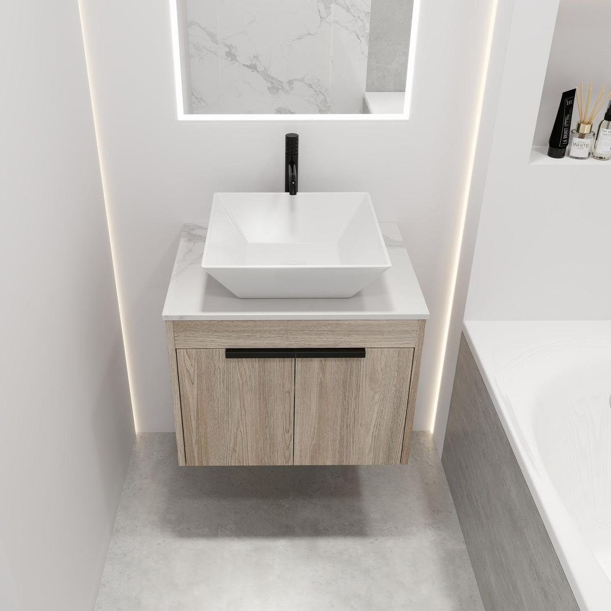 24" Modern Design Float Bathroom Vanity With Ceramic Basin Set, Wall M
