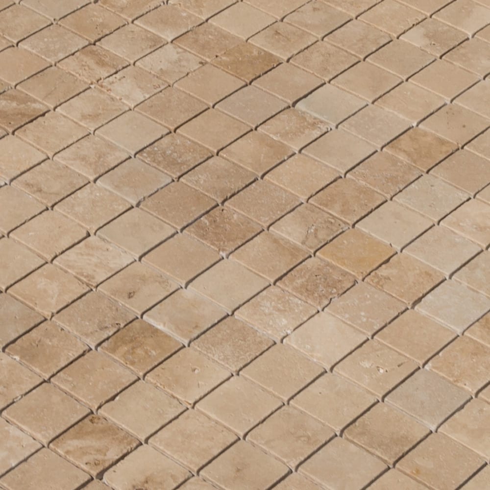 Riverbed Walnut Travertine Tumbled Mosaic Floor and Wall Tile - Livflo